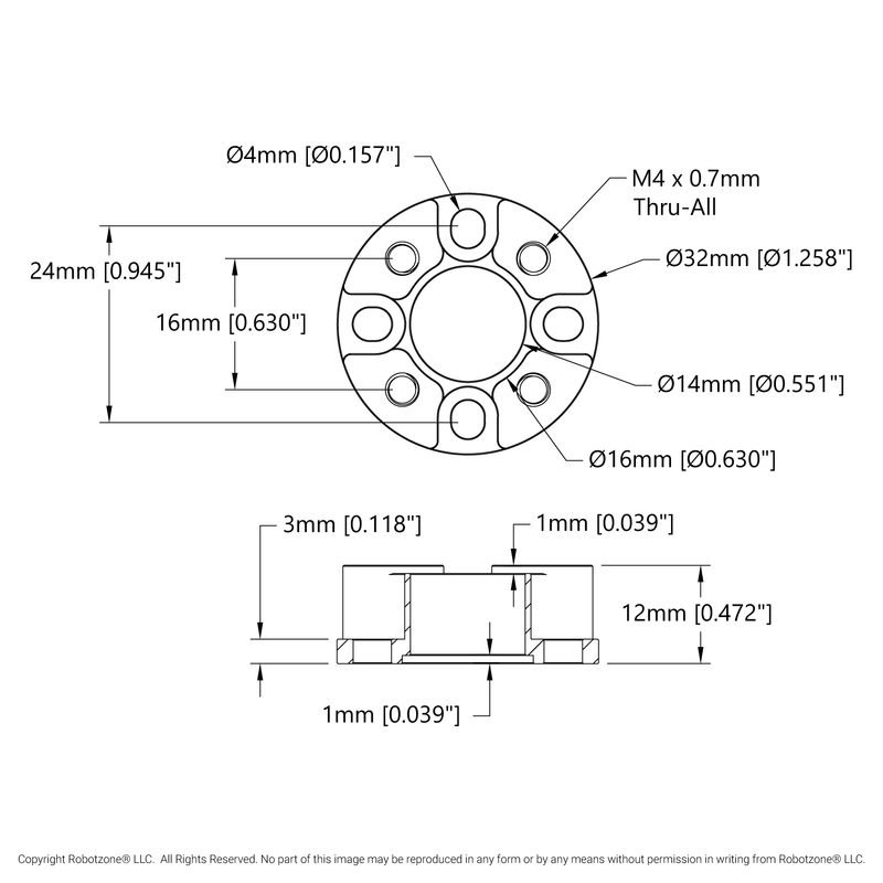 1505 Series 32mm OD Counterbored Pattern Spacer (12mm Length) - goBILDA