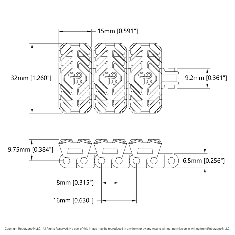 Tumbleweed Tank Track (800mm Length, 50A Durometer Treads) - goBILDA