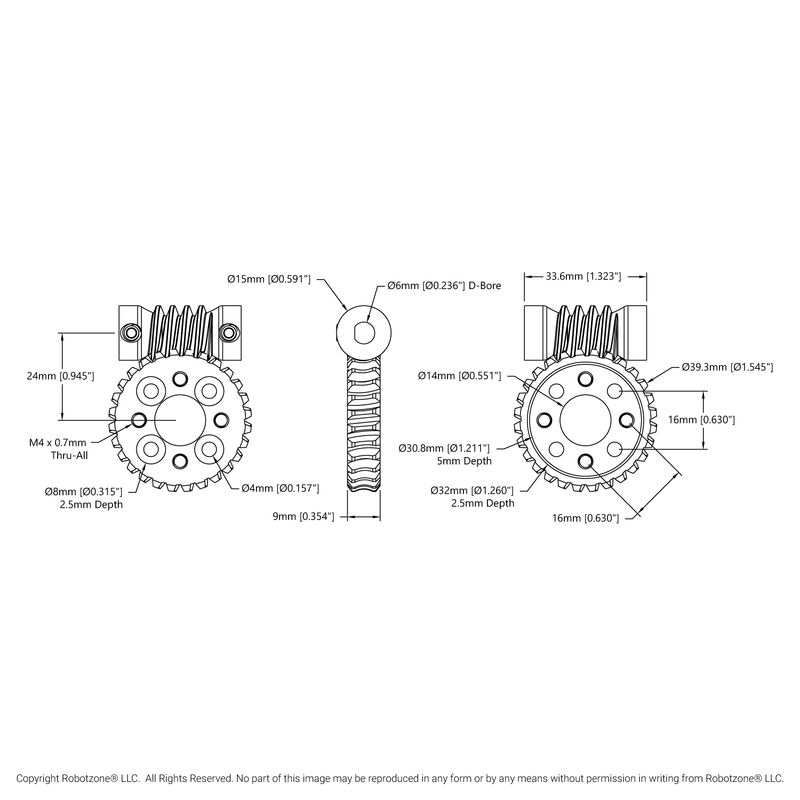 Worm Gear Set 281 Ratio 6mm D Bore Worm Gobilda