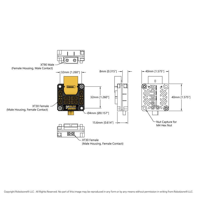 XT30 Power Distribution Board (XT90 Input, 8 x XT30 Outputs) - goBILDA