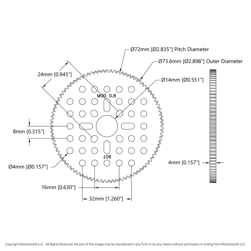 90 Tooth Hub-Mount Gear (MOD 0.8, 4mm Thick Acetal) - goBILDA