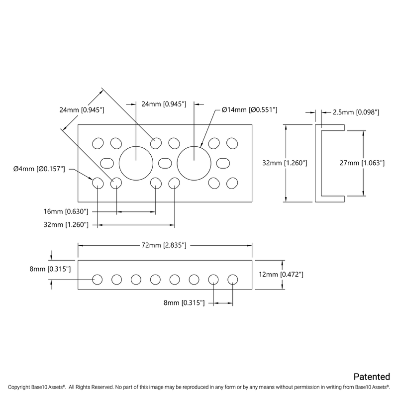1143 Series Mini Low-Side U-Channel (2 Hole, 72mm Length) - goBILDA