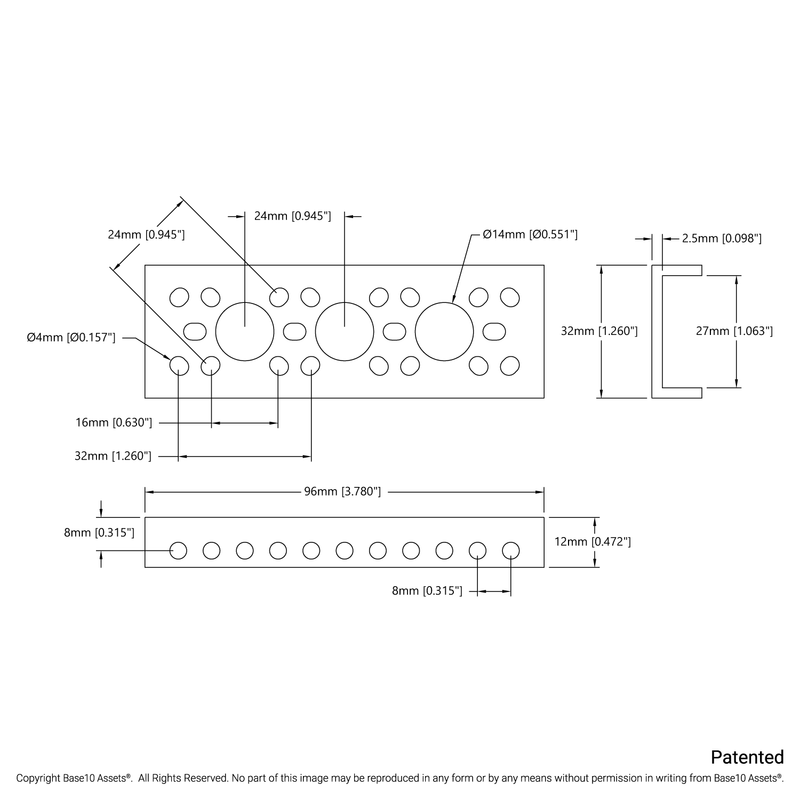 1143 Series Mini Low-Side U-Channel (3 Hole, 96mm Length) - goBILDA
