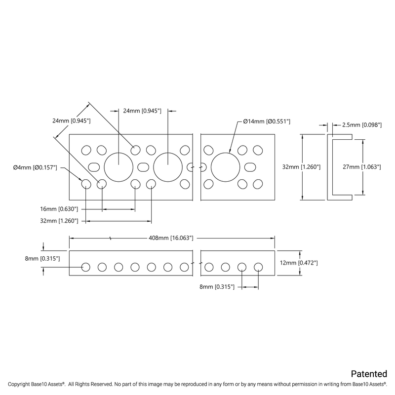 1143 Series Mini Low-Side U-Channel (16 Hole, 408mm Length) - goBILDA