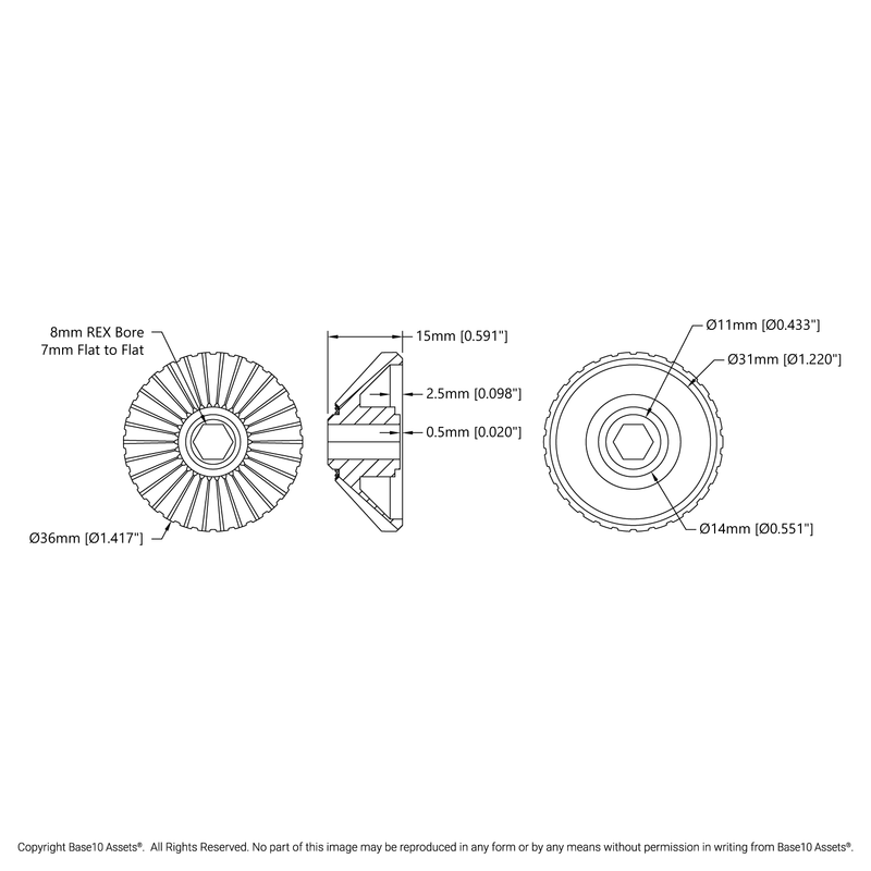 2319 Series Mod 125 Steel Miter Gear 8mm Rex™ Bore 30 Tooth Gobilda