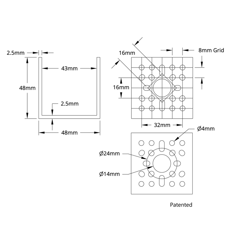 1120 Series U-Channel (1 Hole, 48mm Length) - goBILDA