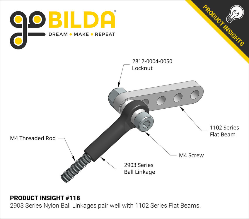 2903 Series Nylon Ball Linkage (M4, 24.5mm Length) - 4 Pack - goBILDA