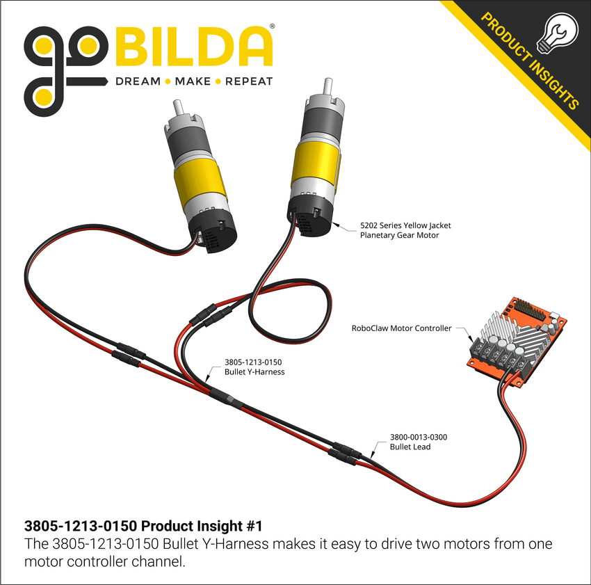 3.5mm Bullet Y-Harness (Single FH-MC to Dual MH-FC, 150mm Length) - goBILDA