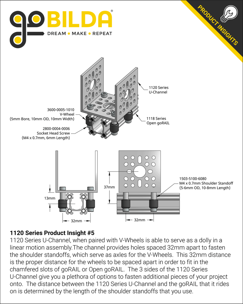 1120 Series U-Channel (8 Hole, 216mm Length) - goBILDA