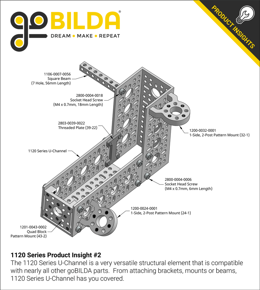 1120 Series U-Channel (16 Hole, 408mm Length) - goBILDA