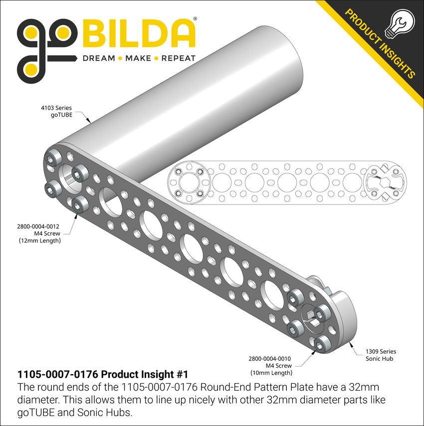 1105 Series Round-End Pattern Plate (7 Hole, 176mm Length) - goBILDA