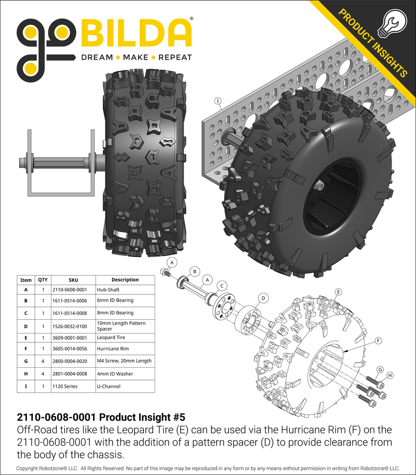 Shouldered 8mm REX Hub-Shaft (70mm Length) - goBILDA