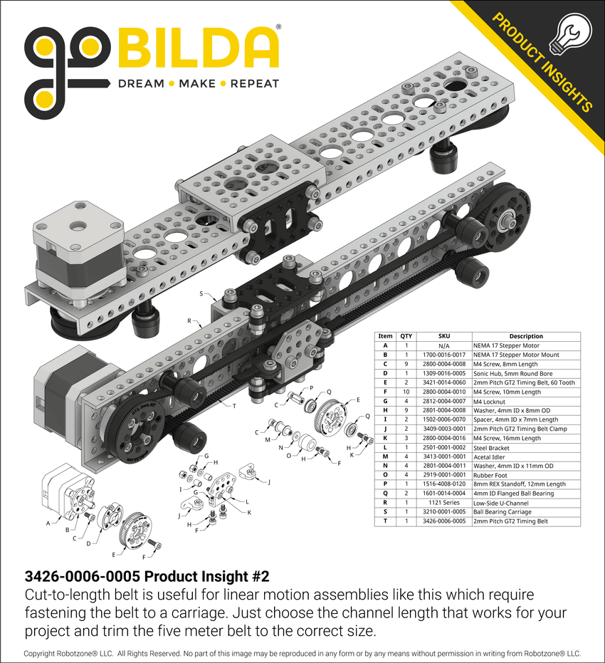 2mm Pitch GT2 Timing Belt (6mm Width, 5 meter Cut-Length) - goBILDA