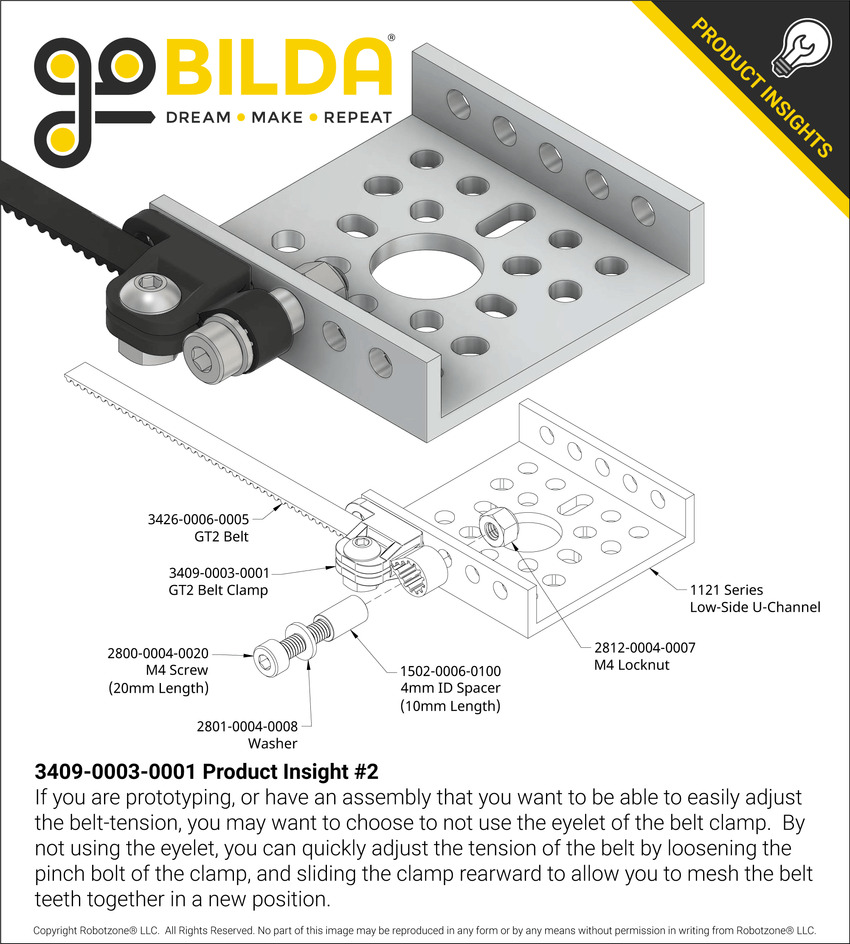 2mm Pitch GT2 Timing Belt Clamp (3-1) - 2 Pack - goBILDA