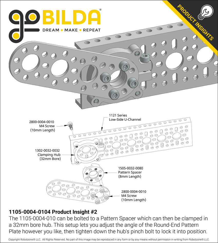 1105 Series Round-End Pattern Plate (4 Hole, 104mm Length) - goBILDA