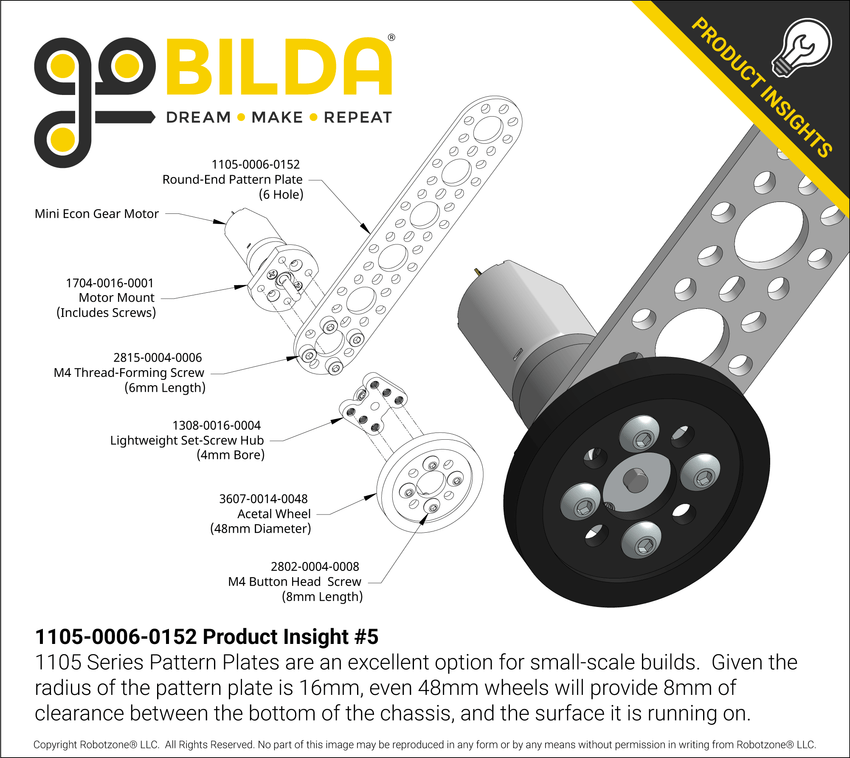 1105 Series Round-End Pattern Plate (6 Hole, 152mm Length) - goBILDA