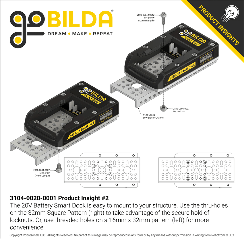 goBILDA® Smart Dock for 20V Battery (DEWALT® 20V MAX Compatible) - goBILDA