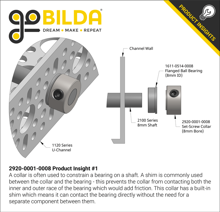 2920 Series Steel Set-Screw Collar (8mm Bore) - 2 Pack - goBILDA