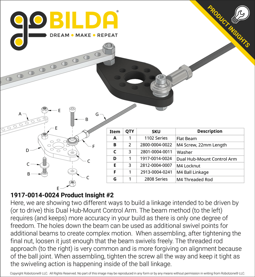 Plastic Dual Hub-Mount Control Arm (24mm Length) - goBILDA