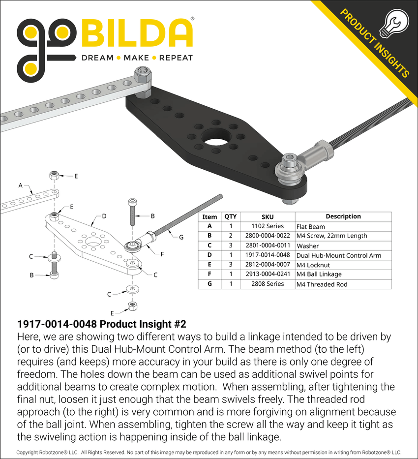 Plastic Dual Hub-Mount Control Arm (48mm Length) - goBILDA
