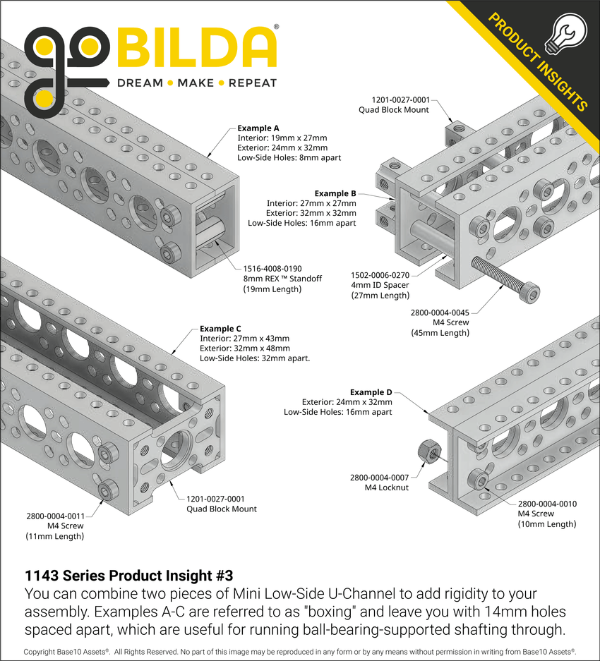 1143 Series Mini Low-Side U-Channel (4 Hole, 120mm Length) - goBILDA