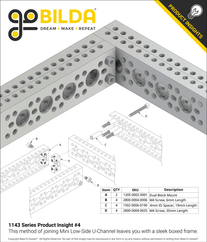 1143 Series Mini Low-Side U-Channel (9 Hole, 240mm Length) - goBILDA