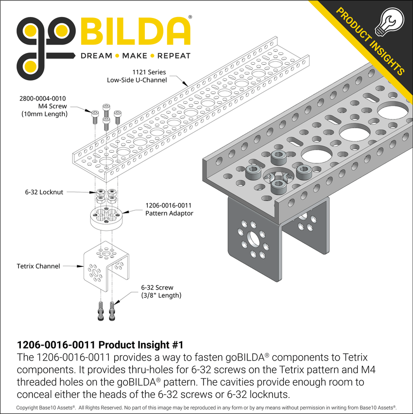 Thru-Hole Tetrix to Threaded goBILDA® Pattern Adaptor (16-11) - goBILDA