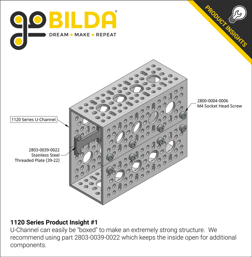 1120 Series U-Channel (49 Hole, 1200mm Length) - goBILDA