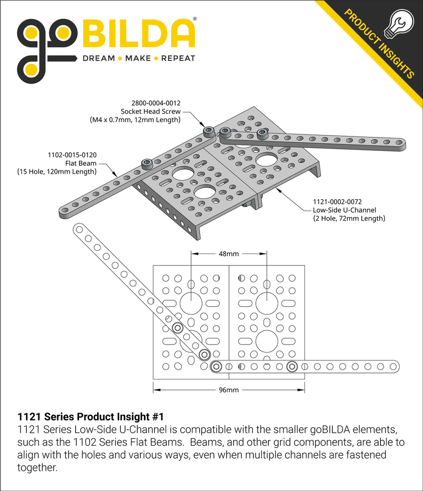 1121 Series Low-Side U-Channel (5 Hole, 144mm Length) - goBILDA