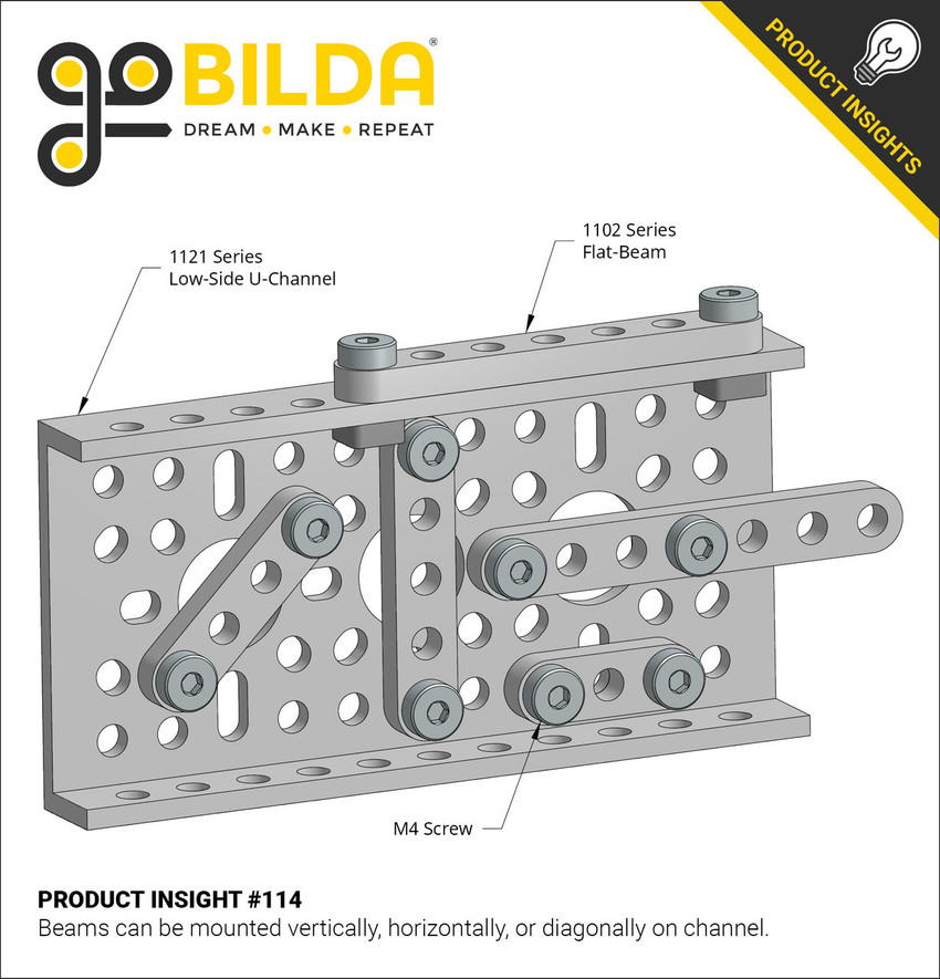 1121 Series Low-Side U-Channel (13 Hole, 336mm Length) - goBILDA