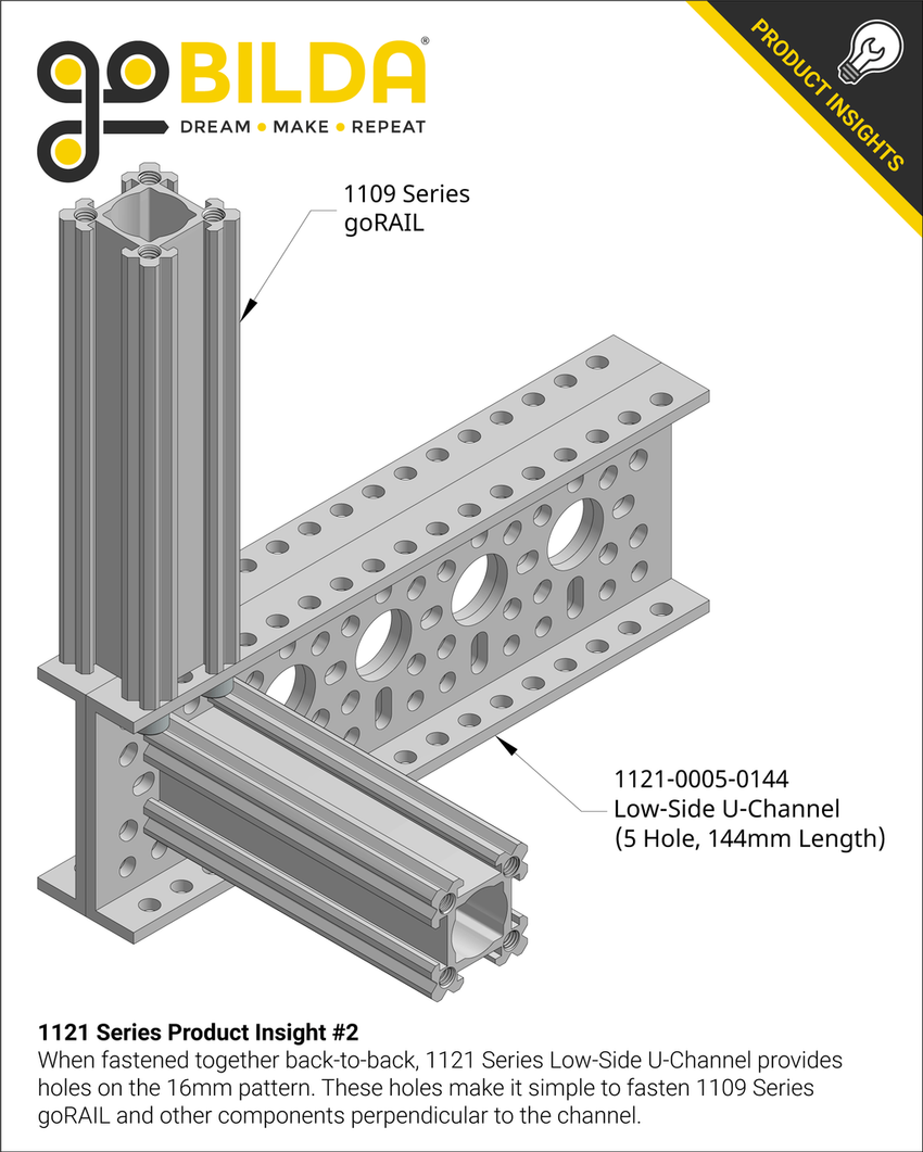 1121 Series Low-Side U-Channel (15 Hole, 384mm Length) - goBILDA