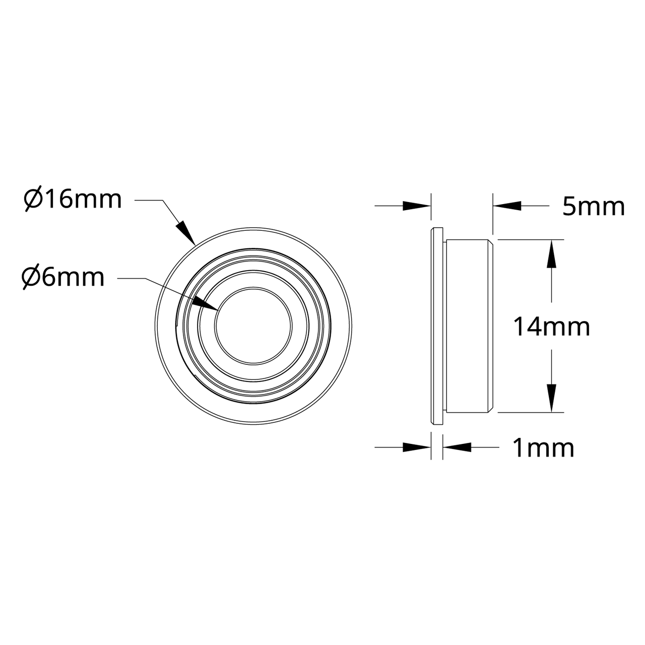 1601 Series Flanged Ball Bearing (6mm ID x 14mm OD, 5mm Thickness) - 2 ...