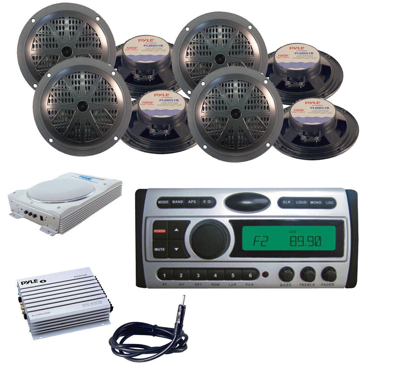 Marine Pyle Mp3 DVD CD Radio+8x 5.25" Black Speakers+8" Sub woofer ...