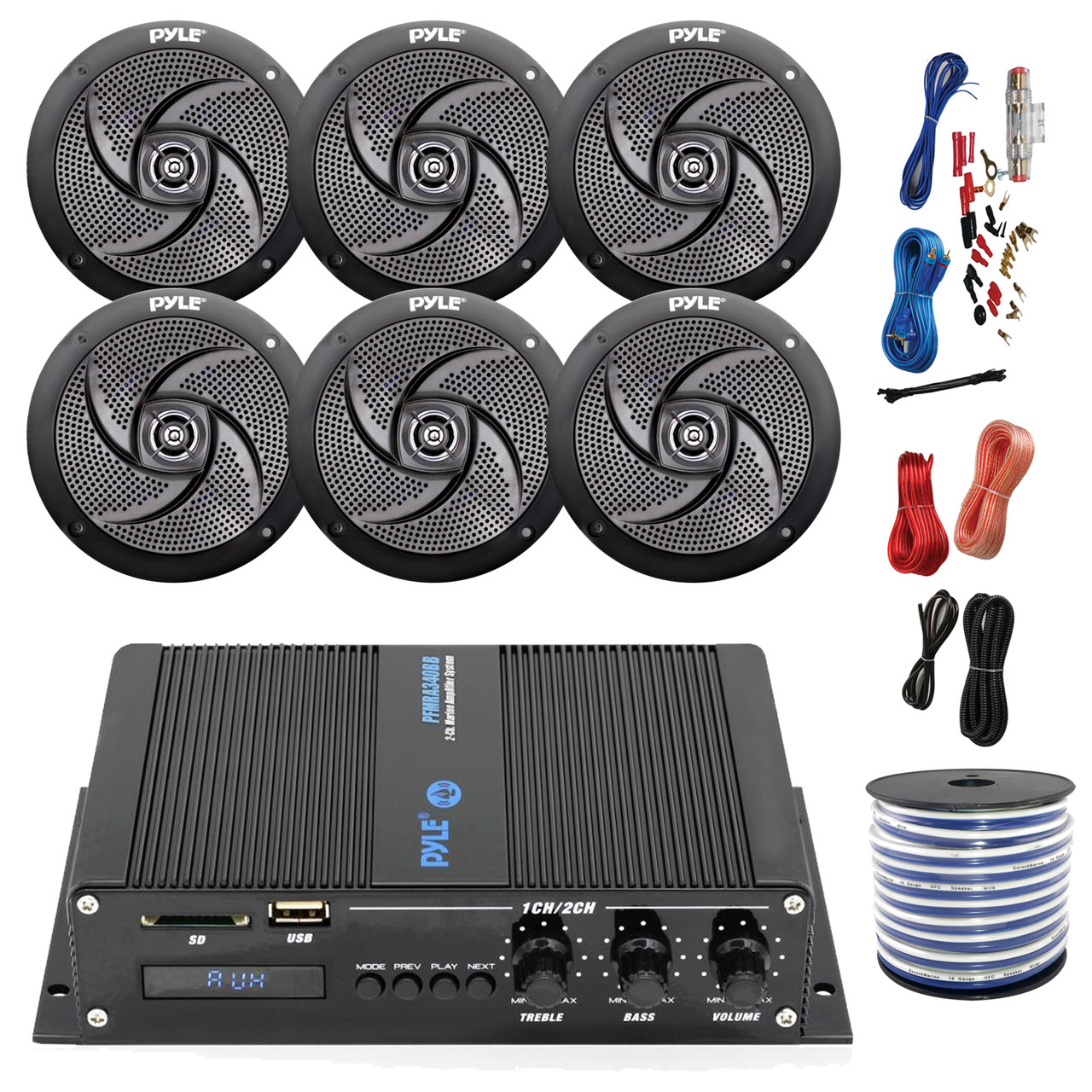 4 Channel Marine Amplifier Pyle PLMRA620 6-Channel 2000 Watt Waterproof ...