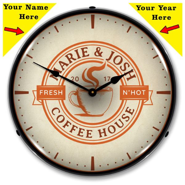Personalized Coffee House LED Lighted Wall Clock 14 x 14 Inches (Add ...