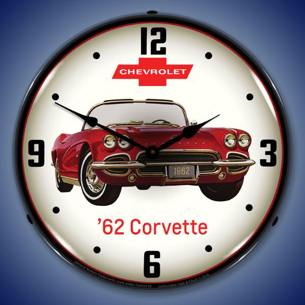 1962 Corvette LED Lighted Wall Clock 14 x 14 Inches