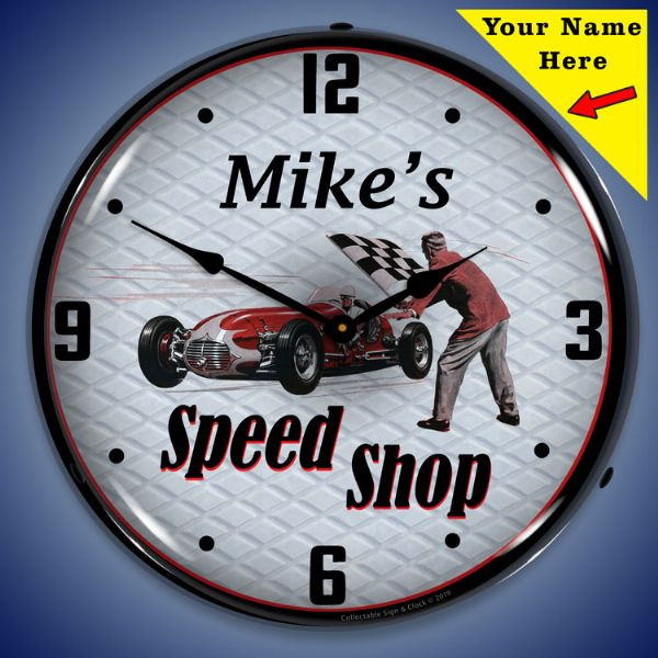 Personalized Speed Shop LED Lighted Wall Clock 14 x 14 Inches (Add Your ...