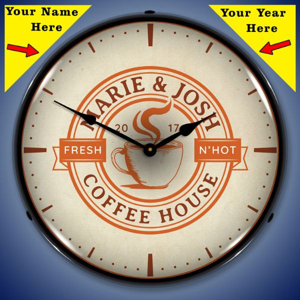 Personalized Coffee House LED Lighted Wall Clock 14 x 14 Inches (Add ...