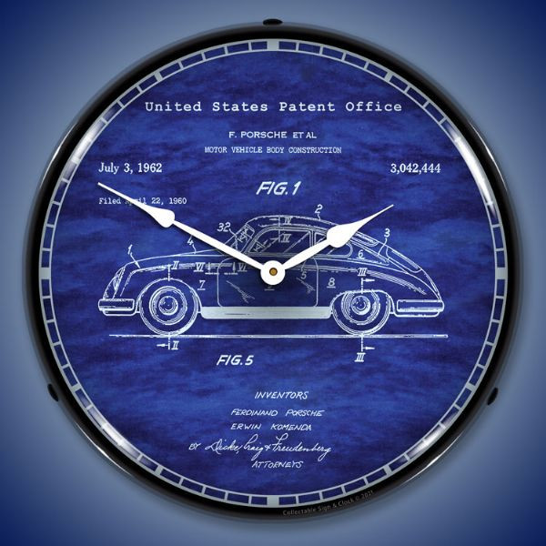 Porsche 356 Patent LED Lighted Wall Clock 14 x 14 Inches