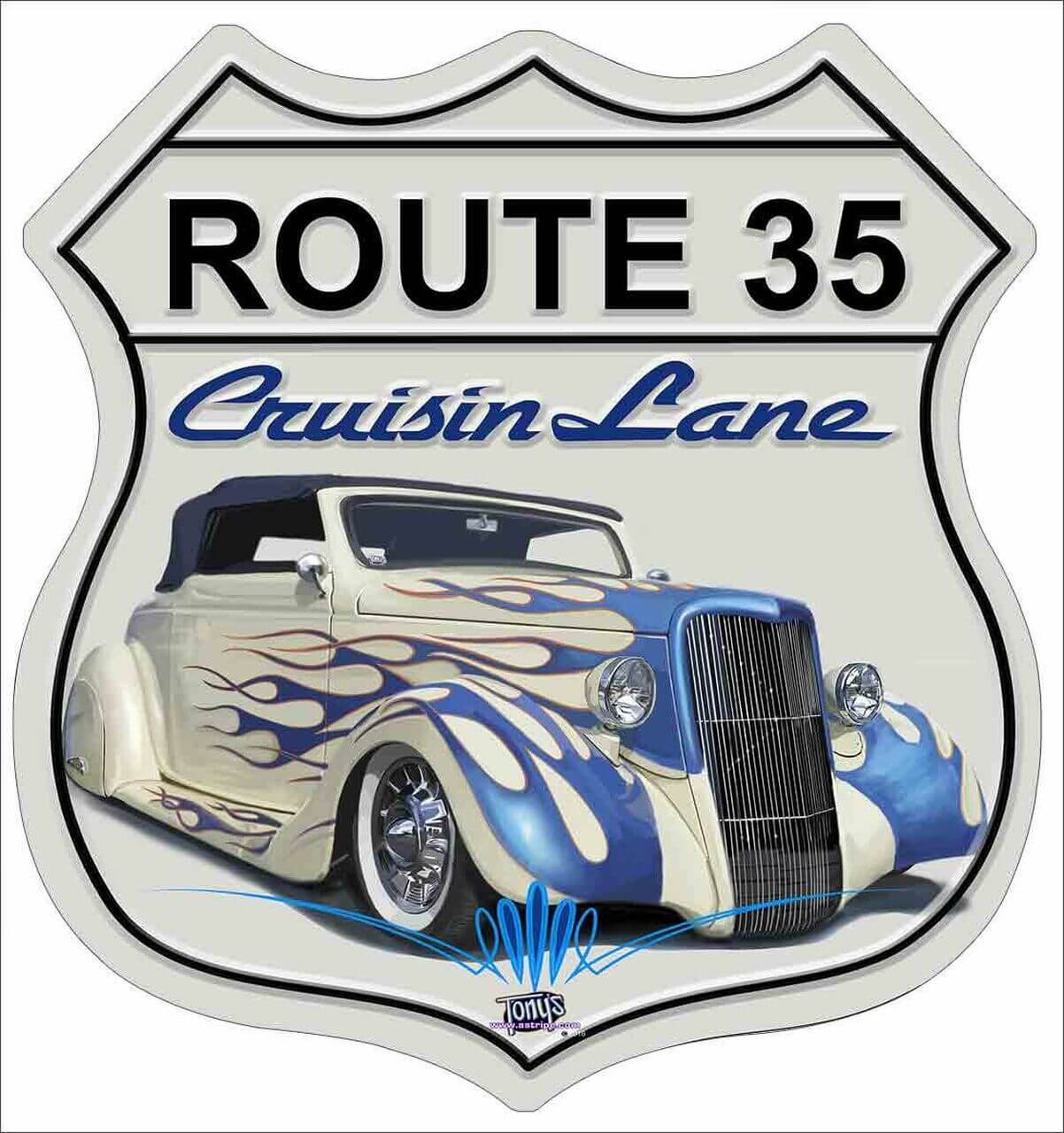 Route 35 Crusin' Lane shield Metal Sign 15 x 15 Inches