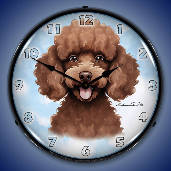 Chocolate Poodle LED Lighted Wall Clock 14 x 14 Inches