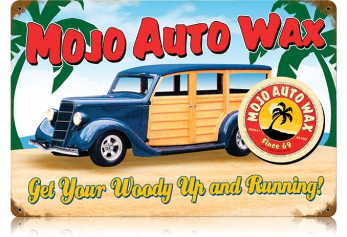 Retro Mojo Woody Metal Sign 18 x 12 Inches