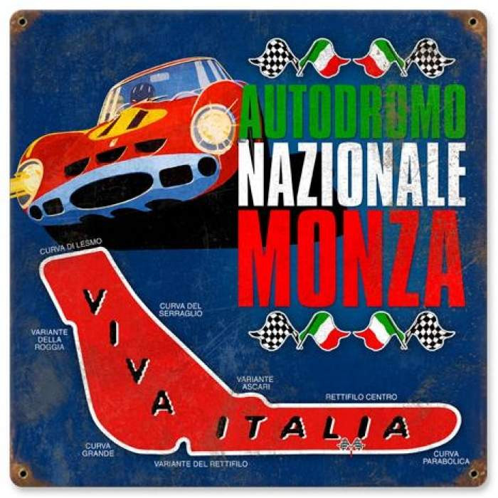 Vintage Monza Racing Metal Sign 12 x 12 Inches