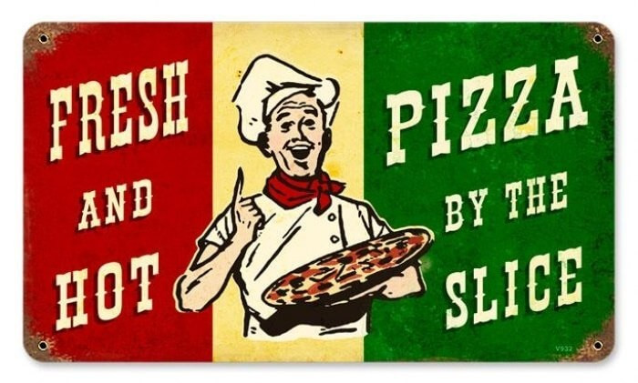 Retro Pizza Slice Metal Sign 14 x 8 Inches