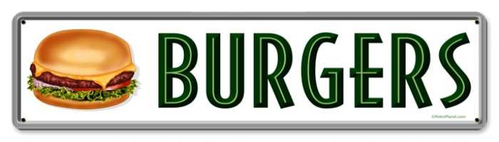 Retro Burgers Metal Sign 20 x 5 Inches