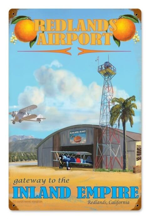 Vintage Redlands Airport Metal Sign 12 x 18 Inches