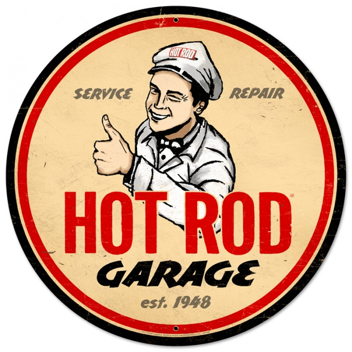 Retro Hot Rod Magazine Garage Round Metal Sign 28 x 28 Inches