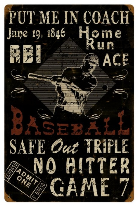 Vintage Baseball Metal Sign 16 x 24 Inches