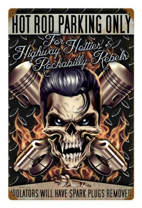 Retro Hot Rod Parking Metal Sign 12 x 18 Inches