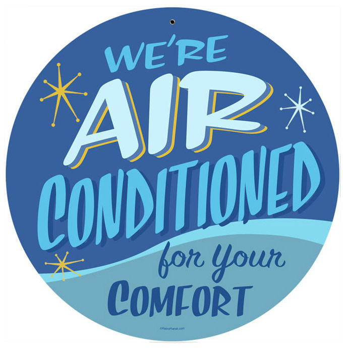 Retro Air Conditioned Metal Sign 14 x 14 Inches